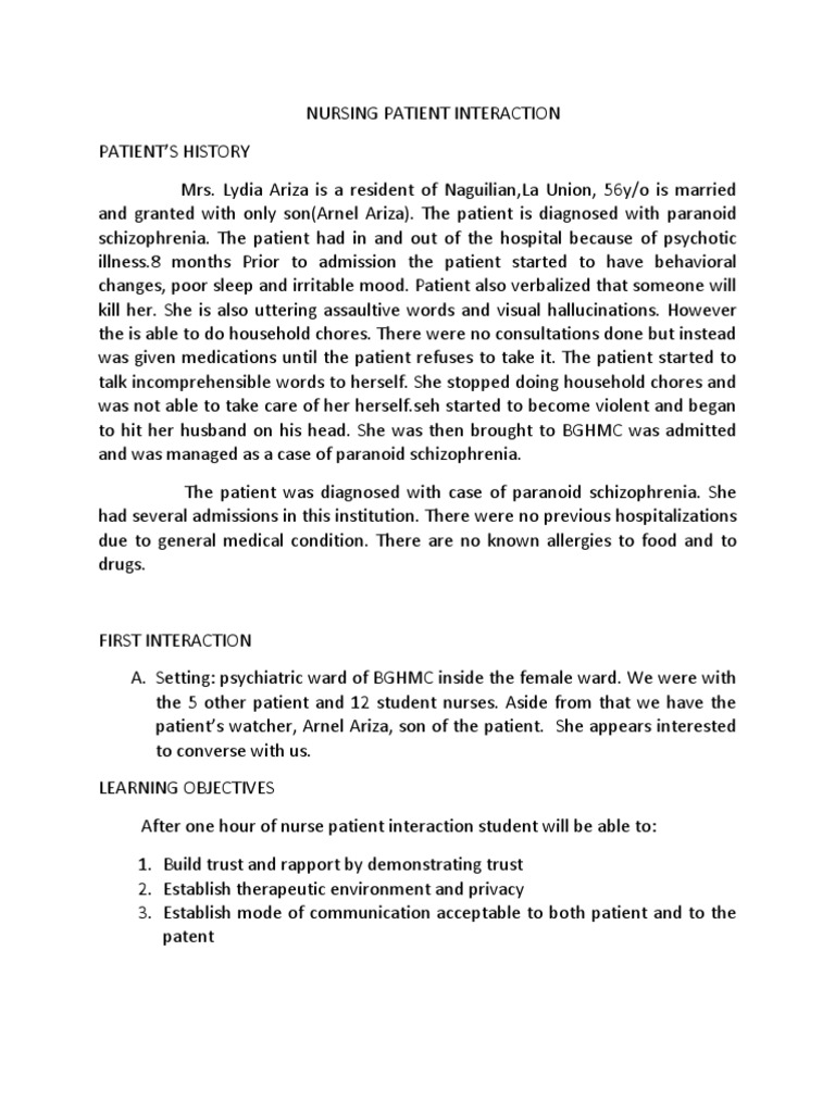 Nursing Patient Interaction | PDF | Schizophrenia | Patient