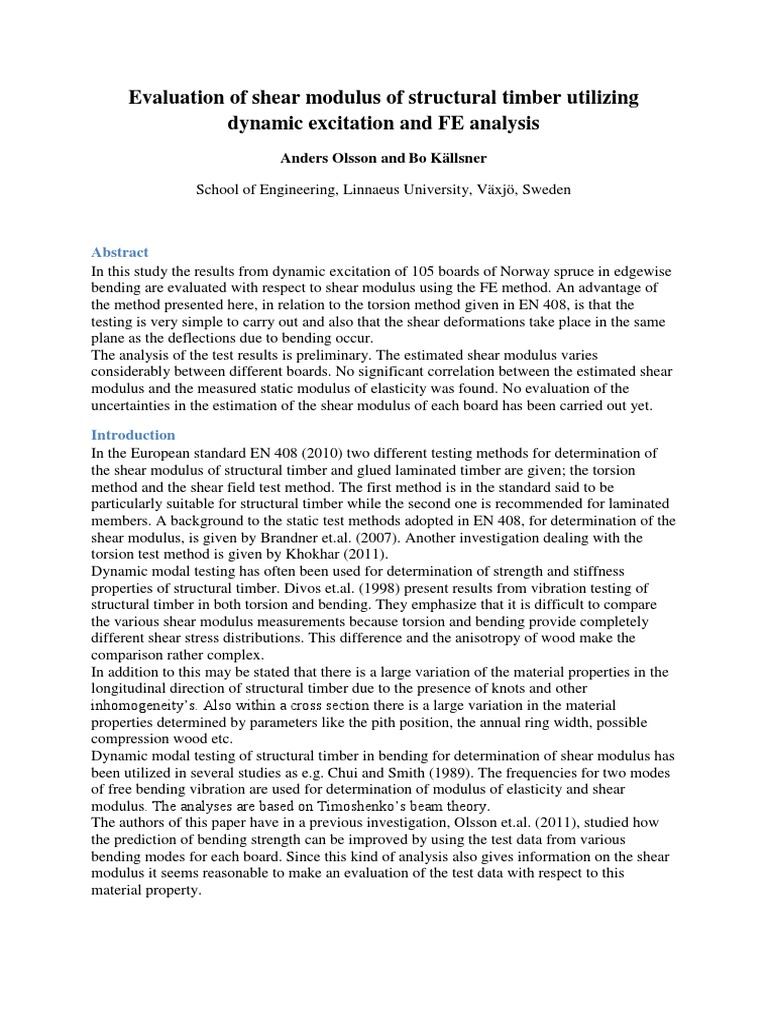 Evaluation of Shear Modulus of Structural Timber Utilizing Dynamic ...