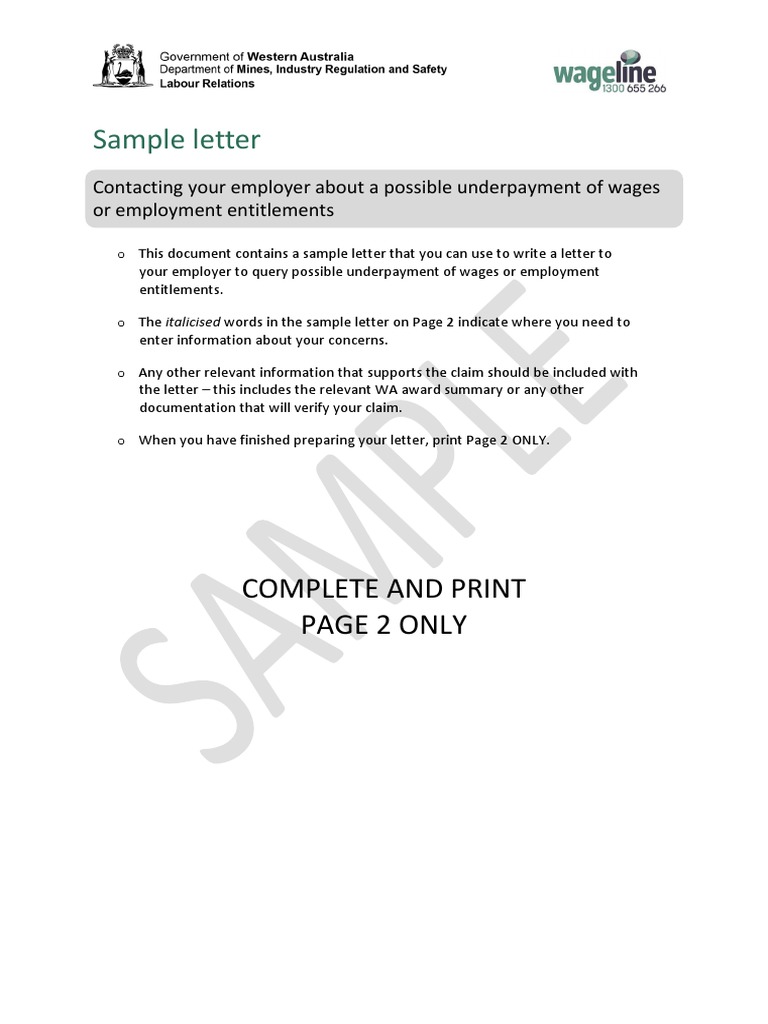 Sample Letter - Contacting Your Employer About Underpayment 0717 | PDF ...