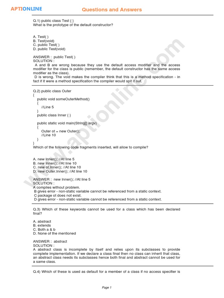 Questions and Answers | PDF | Class (Computer Programming) | Method ...