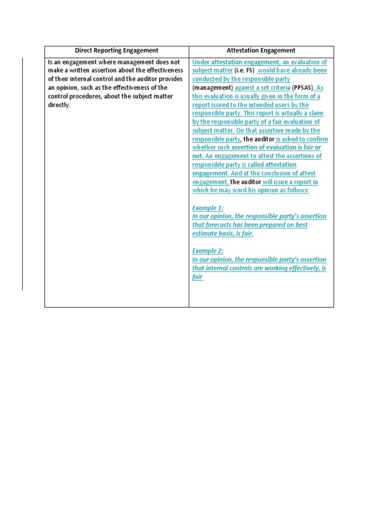 Direct Reporting Engagement Attestation Engagement | PDF