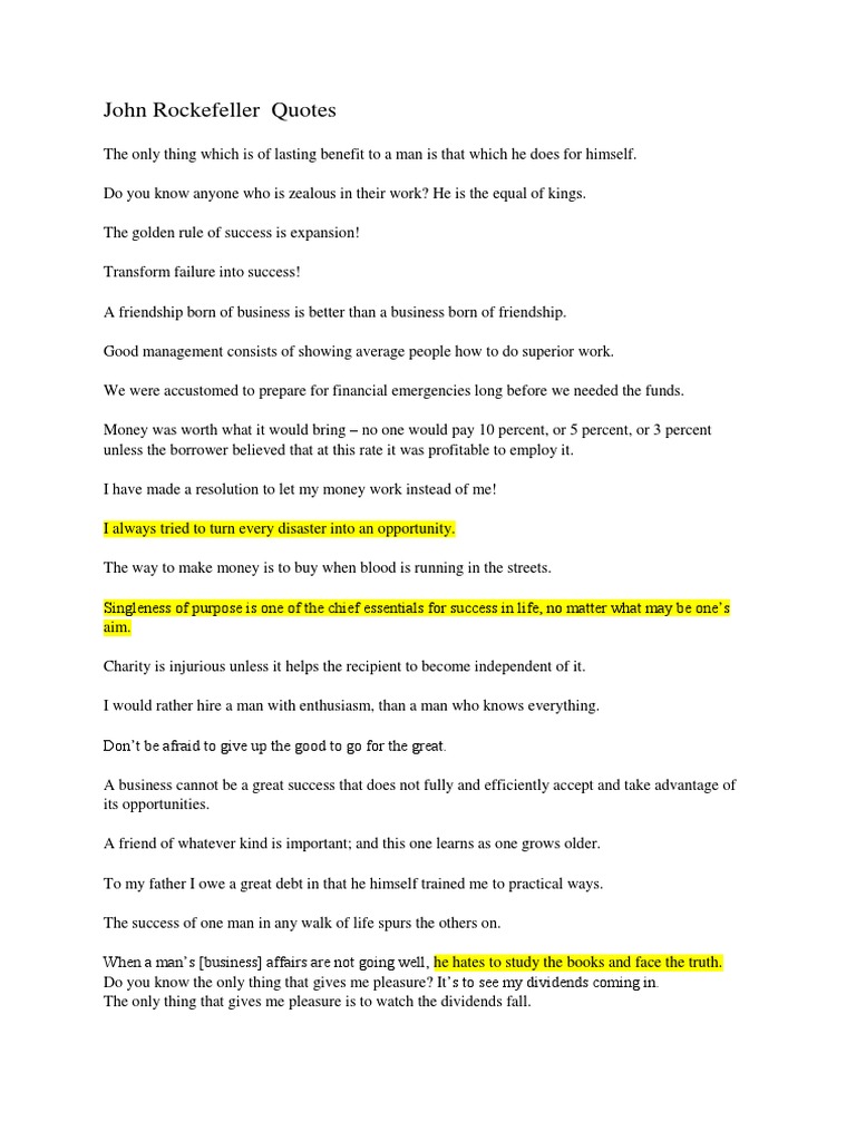 John Rockefeller Quotes | PDF | John D. Rockefeller | Philanthropy