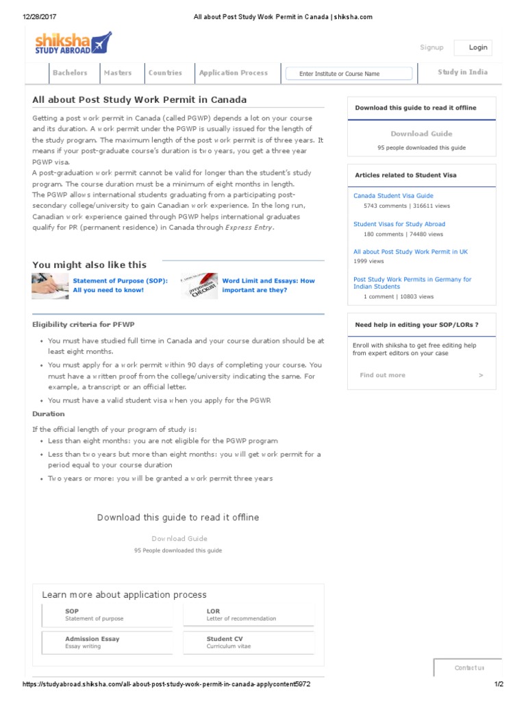 All About Post Study Work Permit in Canada - Shiksha | PDF | Travel ...