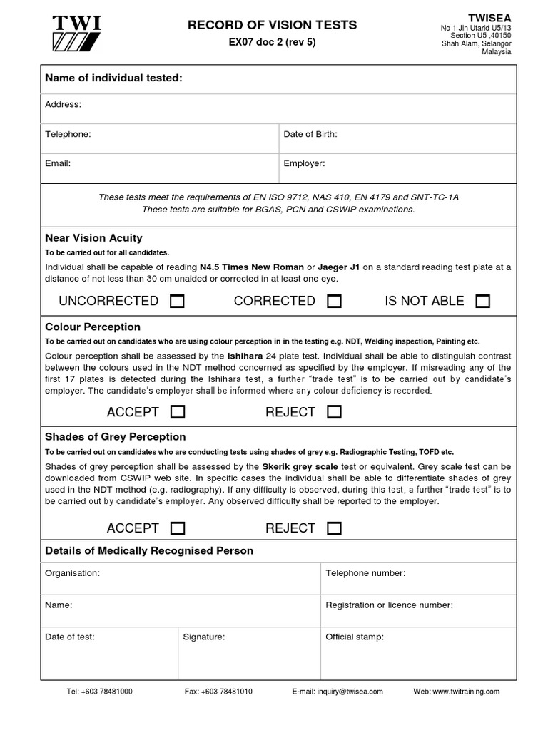 Eye Vision Test Form-rev 5 | Nondestructive Testing | Technology