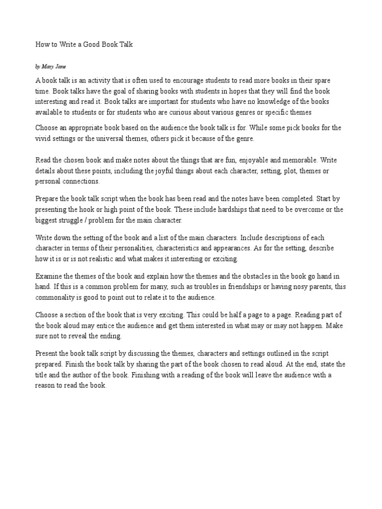 How To Write A Good Book Talk | PDF