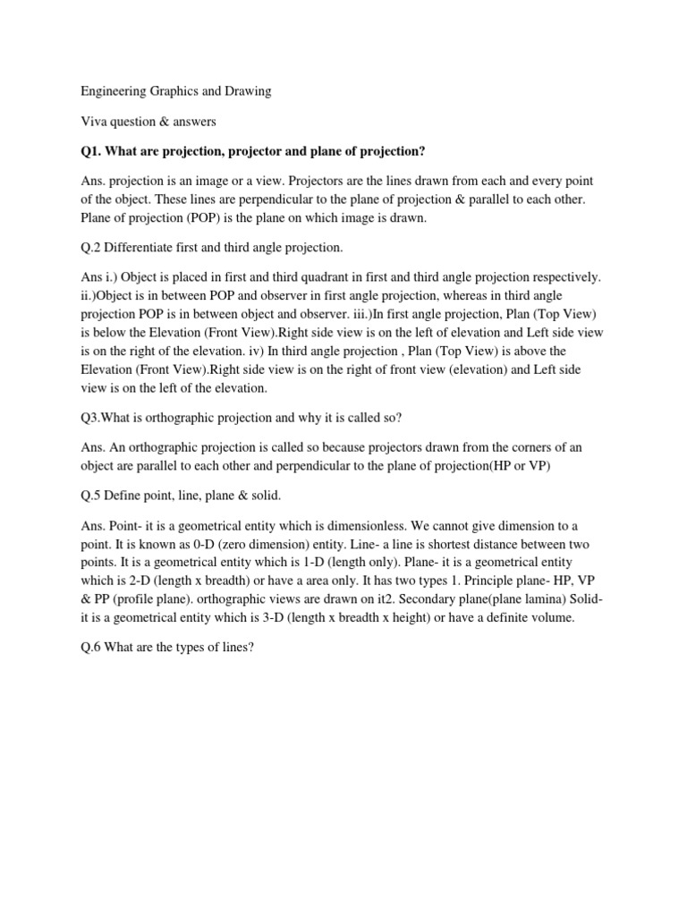 Engineering Graphics and Drawing VIVA QUESTIONS | PDF | Geometry | Space
