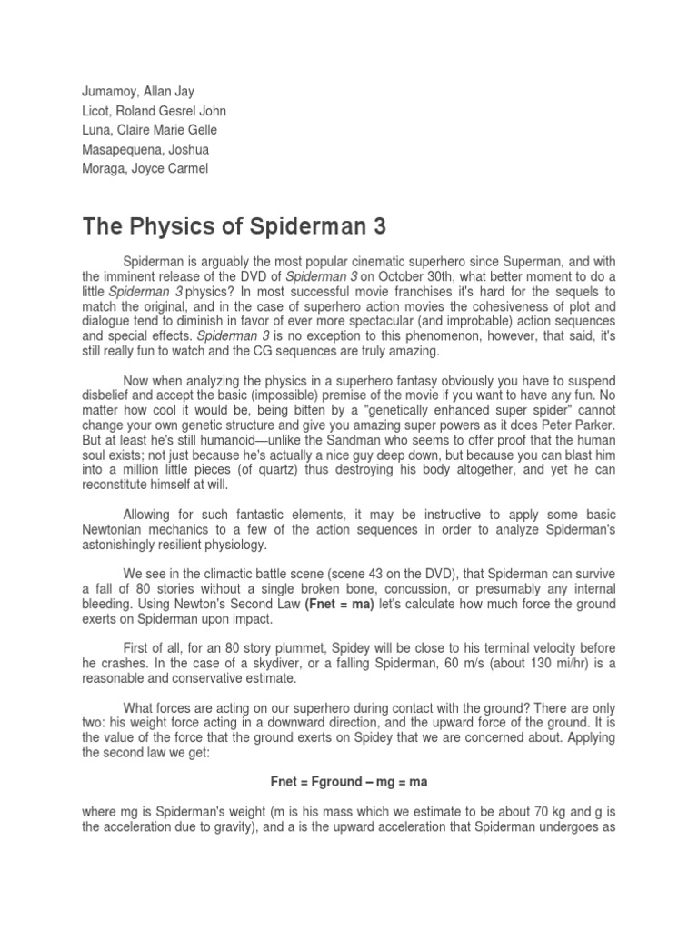 The Physics of Spiderman 3 | PDF | Spider Man | Force