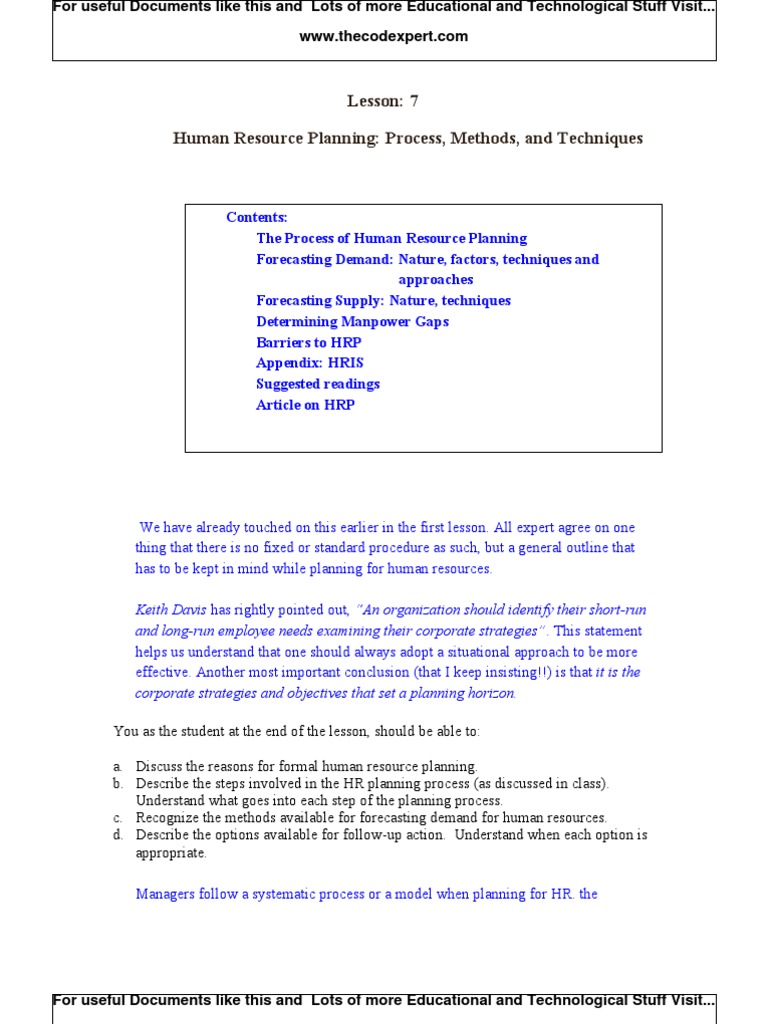 Human Resource Planning Process, Methods, and Techniques | PDF | Human Resources | Forecasting