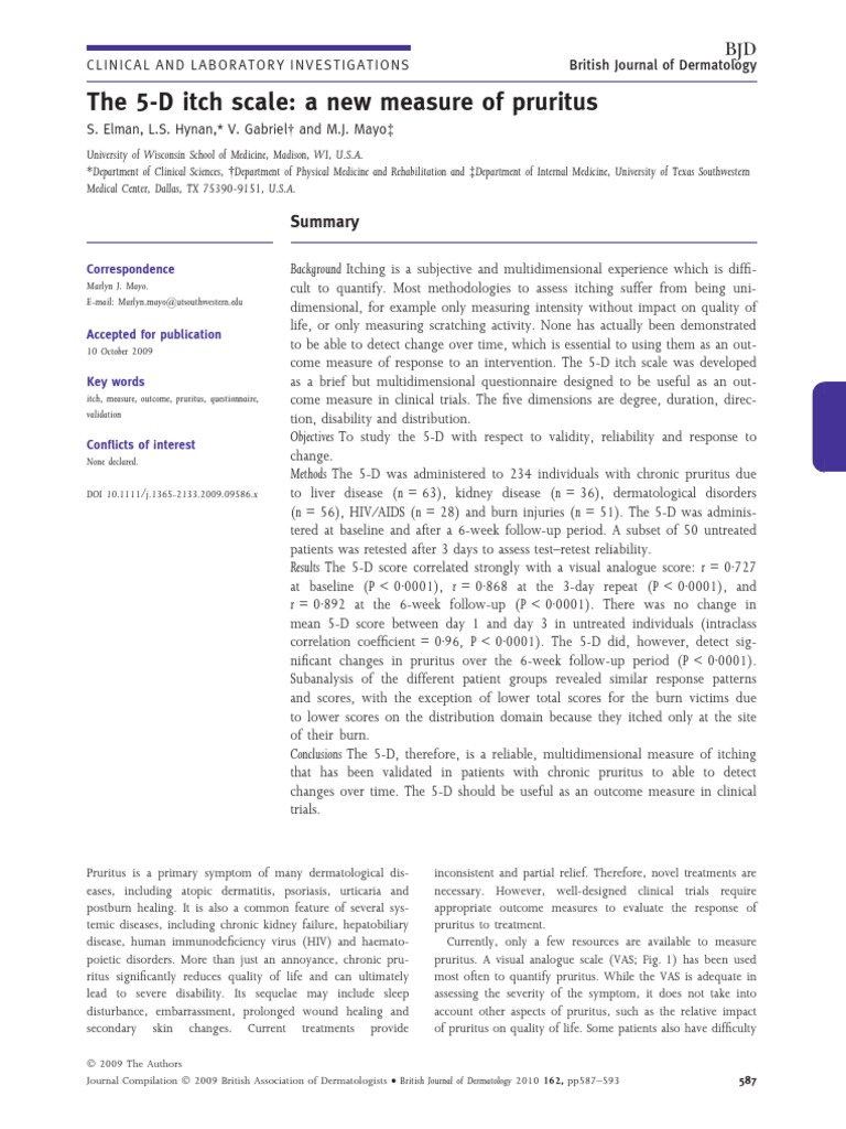 The 5-D Itch Scale: A New Measure of Pruritus: Correspondence | PDF ...