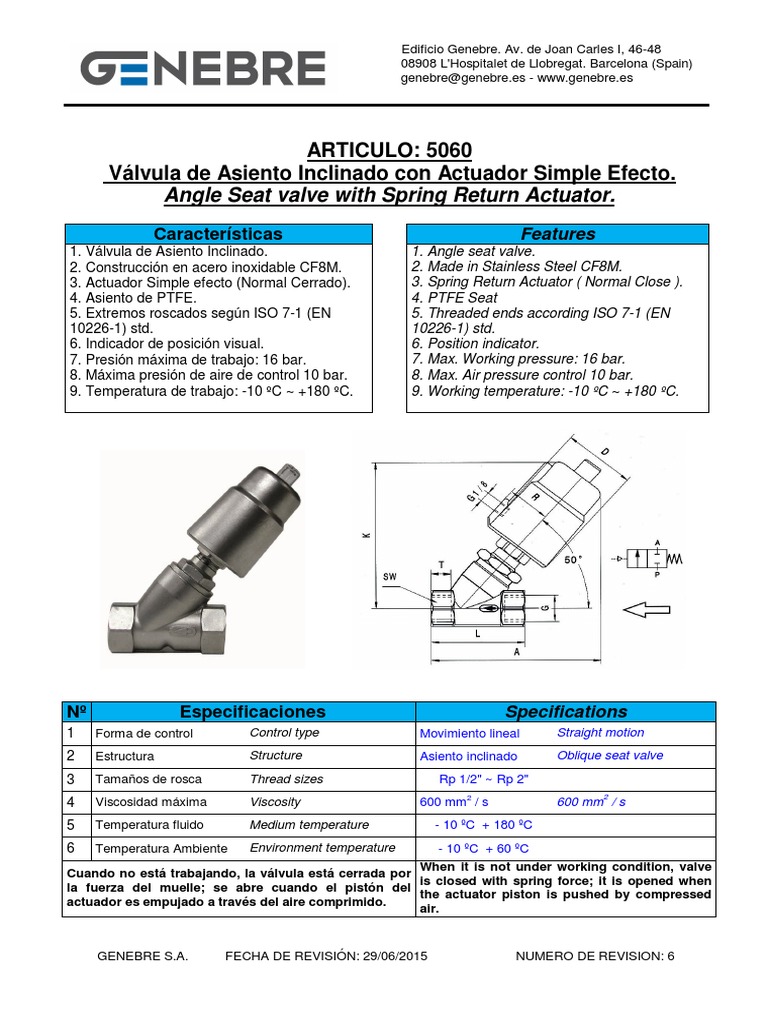 Válvula Asiento Inclinado Genebre 5060 | PDF | Ingeniería mecánica ...