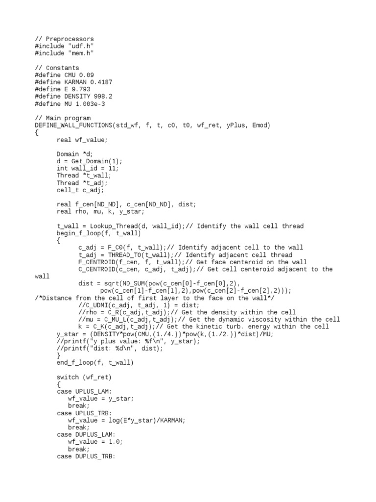 Standard Wall Function Code Fluent | PDF