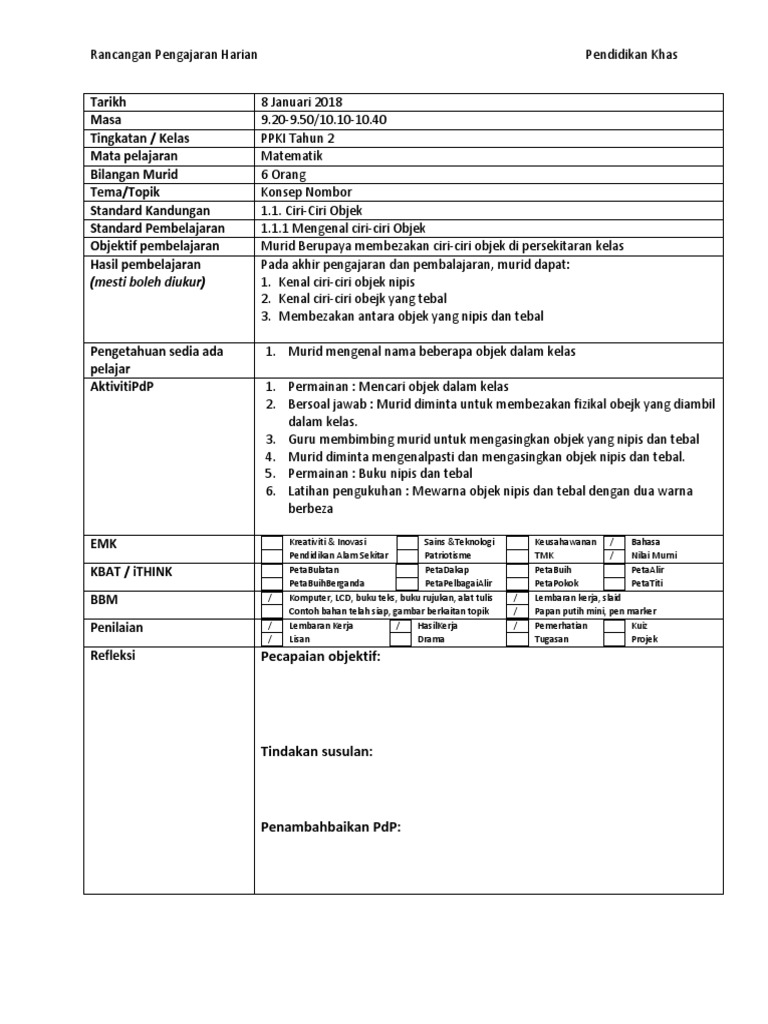 RPH Matematik Pendidikan Khas | PDF
