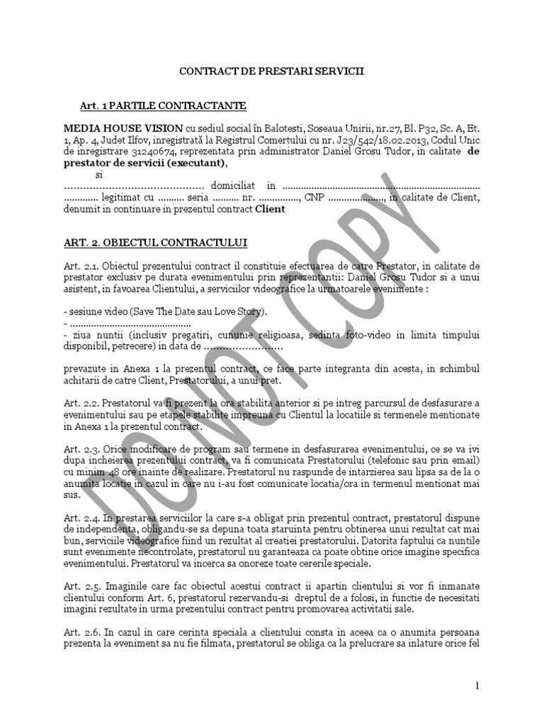 Contract Prestari Servicii Video | PDF