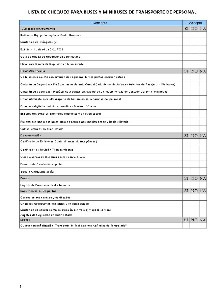 Lista de Chequeo Transporte Personal
