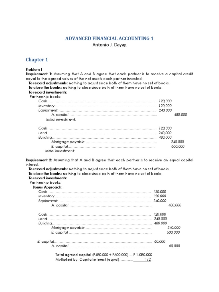 ADVANCED FINANCIAL ACCOUNTING 1 Antonio J. Dayag | PDF | Goodwill ...