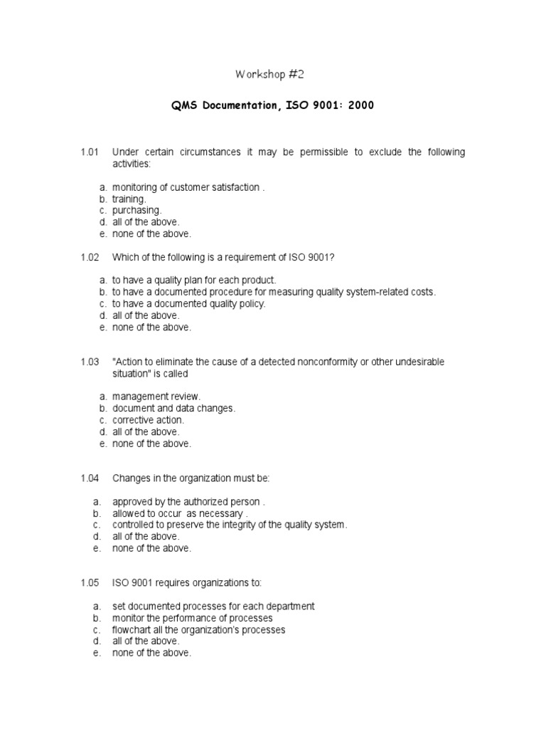 C - QMS MCQ - Workshop #2 | PDF | Iso 9000 | Quality Management System