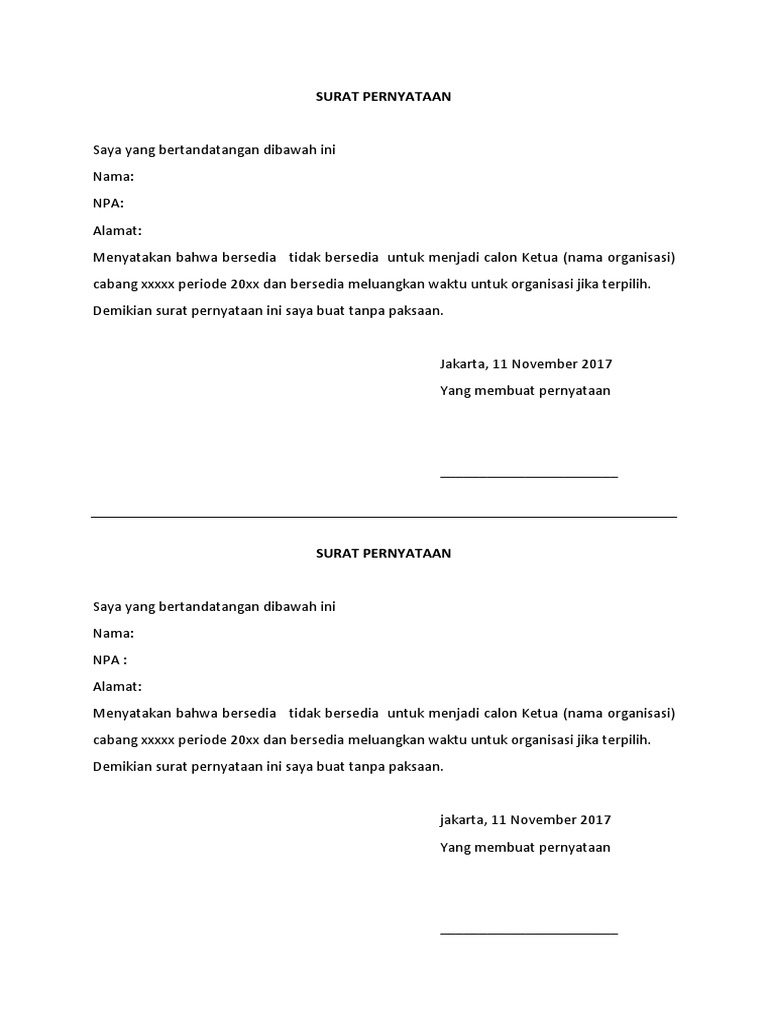 Statement of Availability and Willingness | PDF