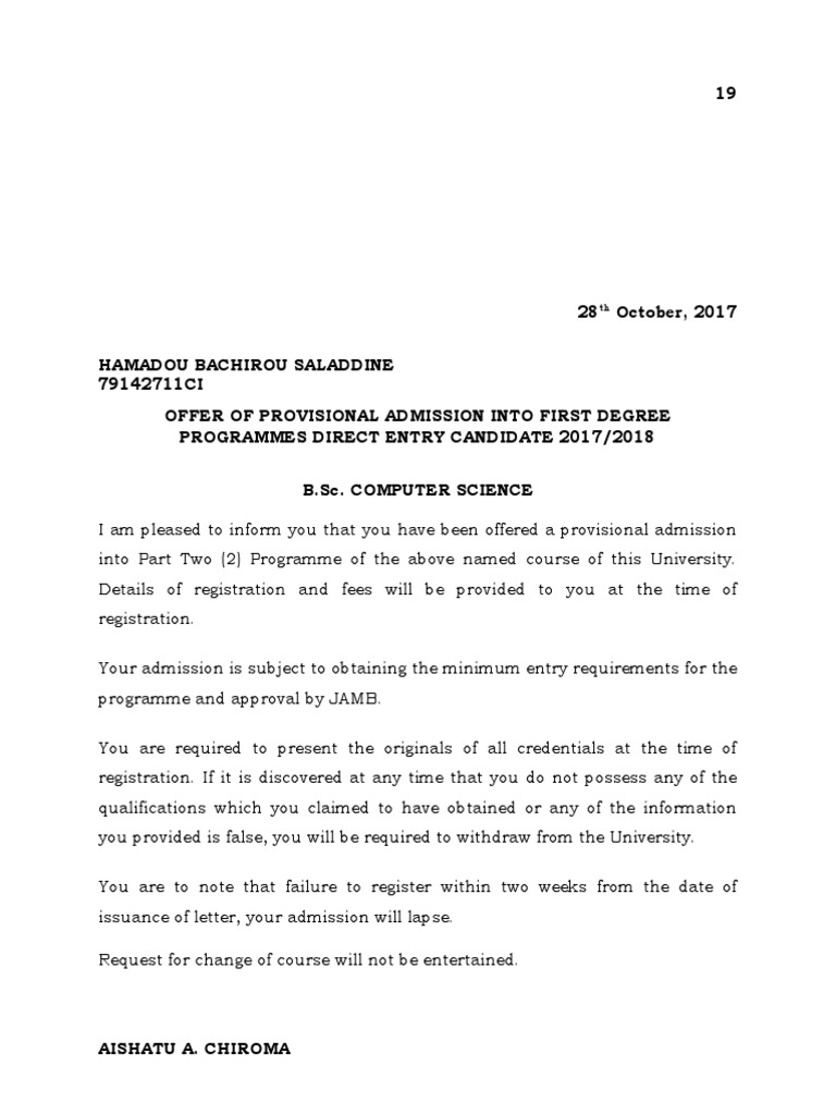 Computer Sceince Letter | PDF | Bachelor Of Science | Qualifications