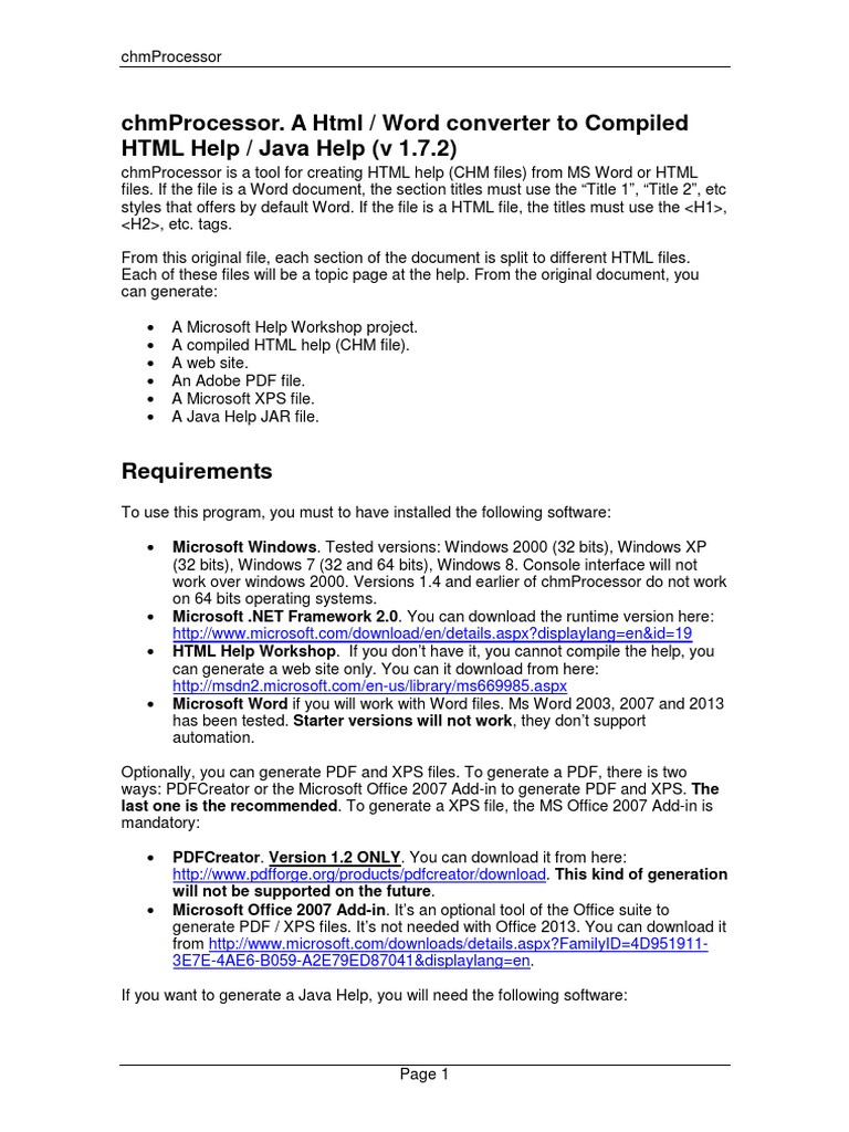 CHM Processor Documentation | PDF | Html | Html Element