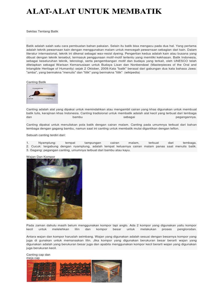 Alat dan Perlengkapan Membatik | PDF