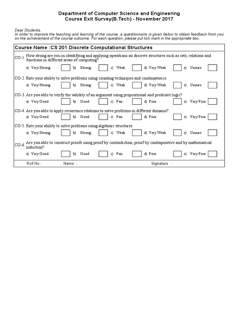 Course Exit Survey - DCS | PDF
