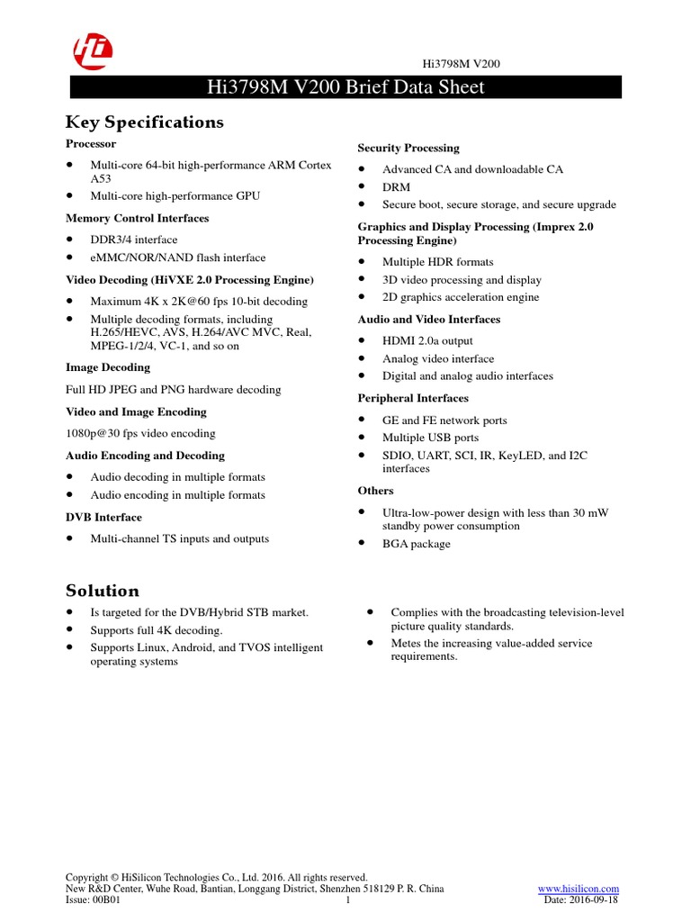 Hi 3798 MV200 | PDF | Hdmi | Graphics Processing Unit