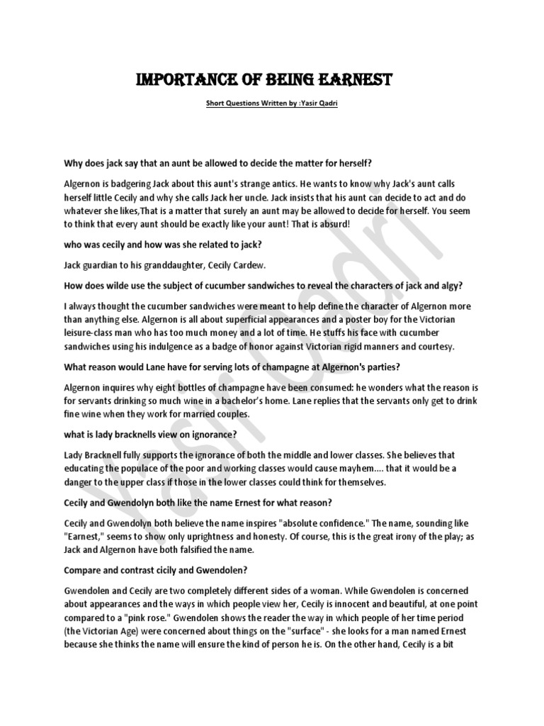 Importance of Being Earnest | PDF | The Importance Of Being Earnest