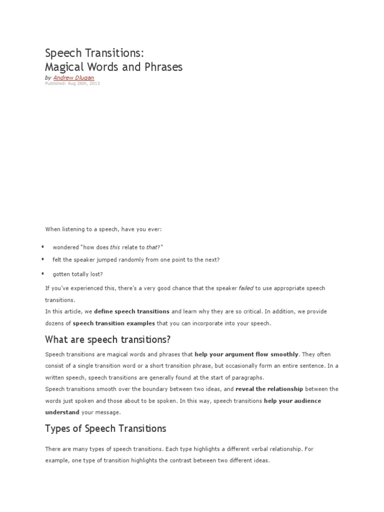 Speech Transitions | Phrase | Human Communication