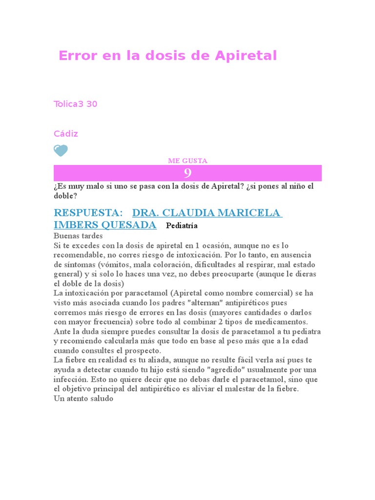 Error en La Dosis de Apiretal Paracetamol | PDF