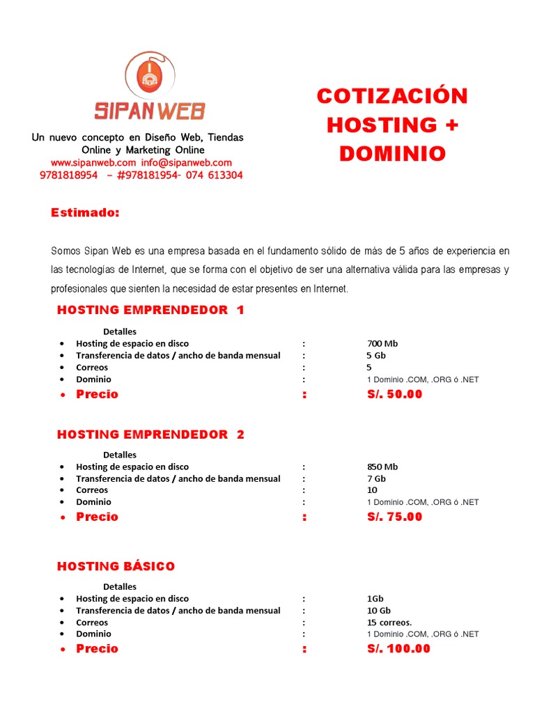 Cotizaci N Hosting 2017 | PDF | Internet | Hipertexto