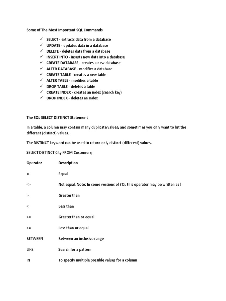 Some of The Most Important SQL Commands | PDF | Database Index | Computer Data