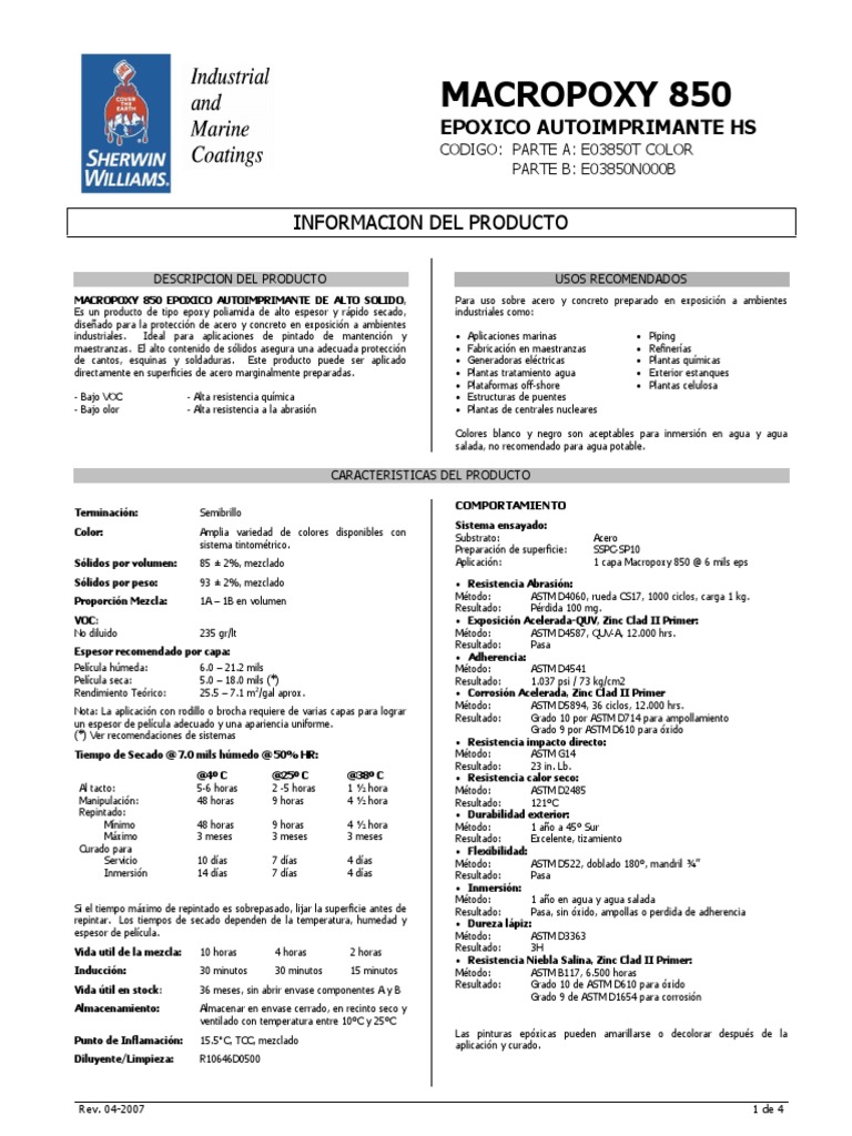 Macropoxy 850 PDF | PDF | Aluminio | Pintar