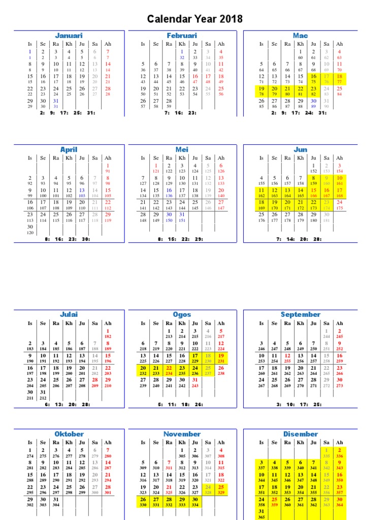 Calendar Year 2018: Januari Februari Mac | PDF