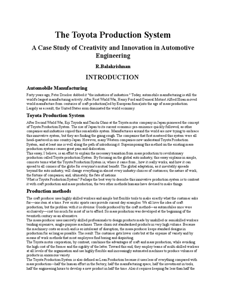 The Toyota Production System: A Case Study of Creativity and Innovation ...