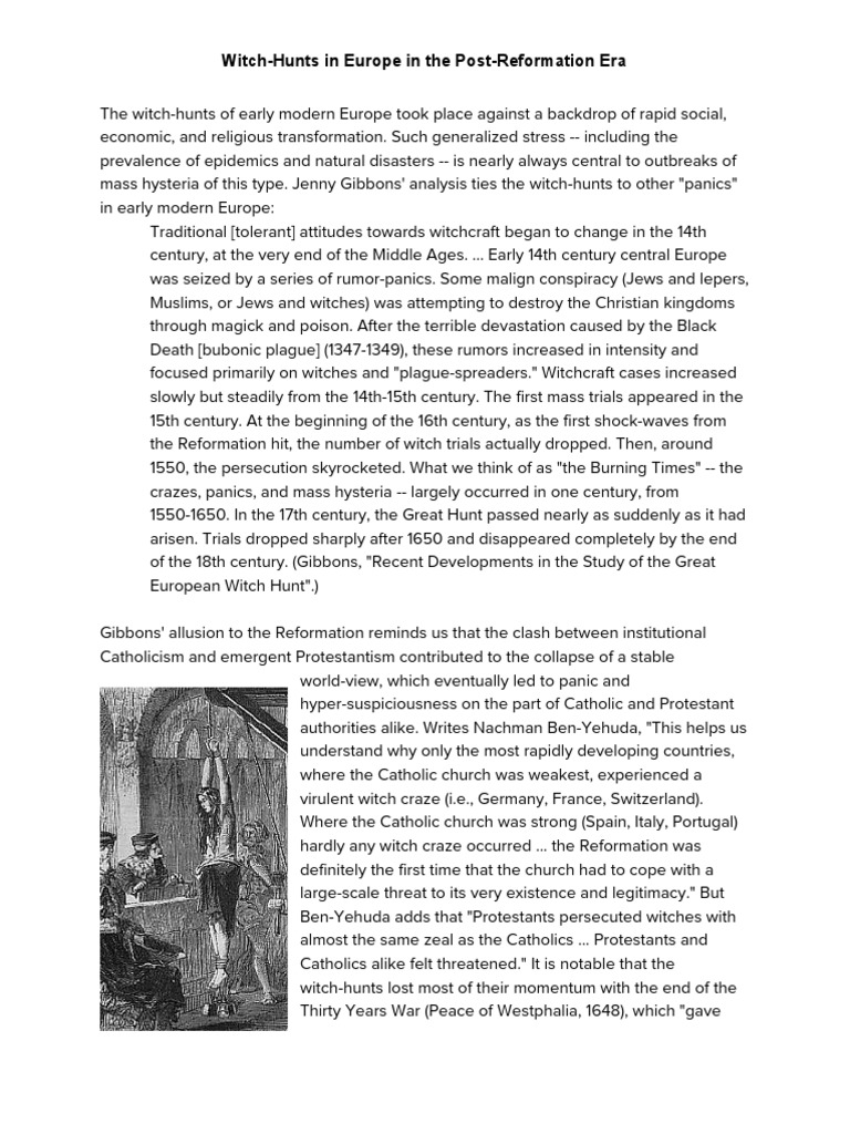 Witch Hunts in Europe in The Post-Reformation Era | PDF | Witch Hunt ...