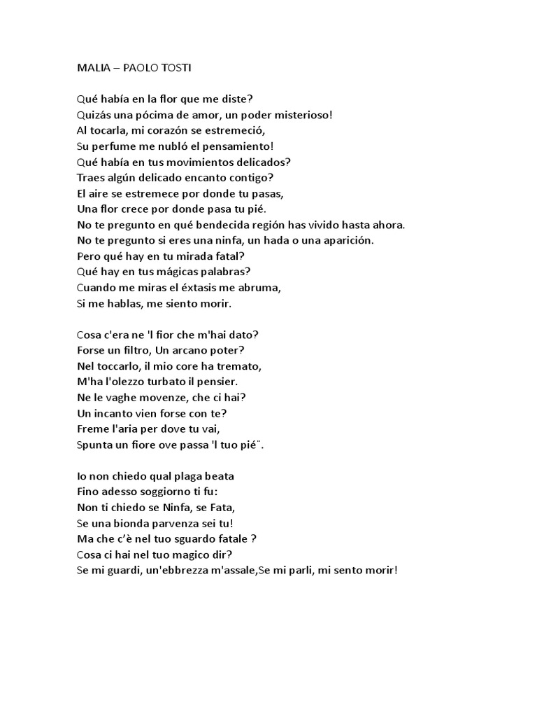 Malia de Paolo Tosti: Letra y Análisis | PDF