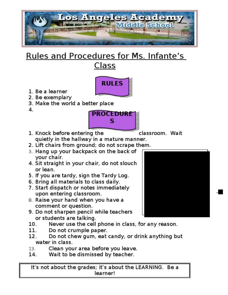 Ms. Infante's Class Rules & Procedures | PDF