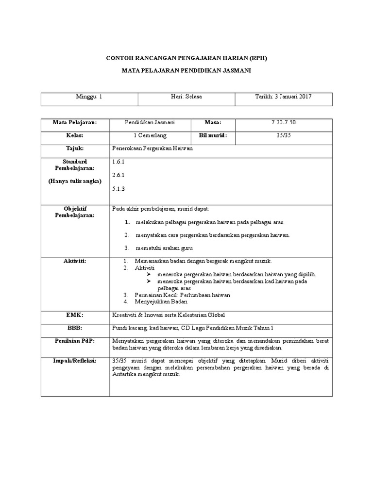 Contoh RPH PJ | PDF