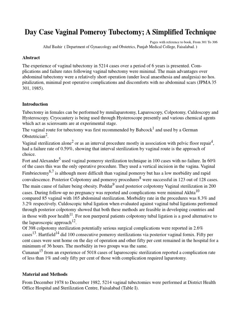 Day Case Vaginal Pomeroy Tubectomy A Simplified Technique | PDF ...