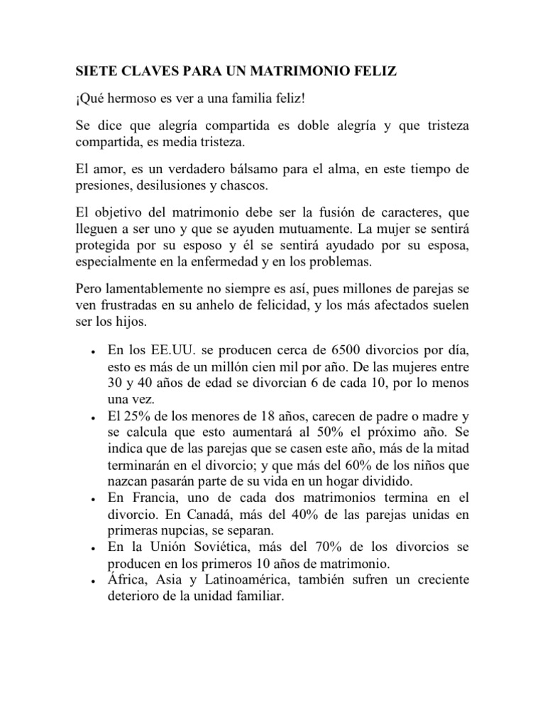 Siete Claves para Un Matrimonio Feliz | PDF | Matrimonio | Amor