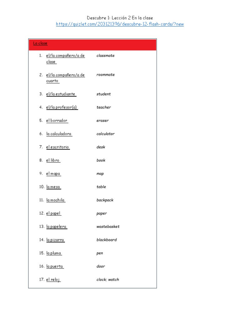 Descubre l2 Vocabulario en La Clase | PDF | Escuelas | Science