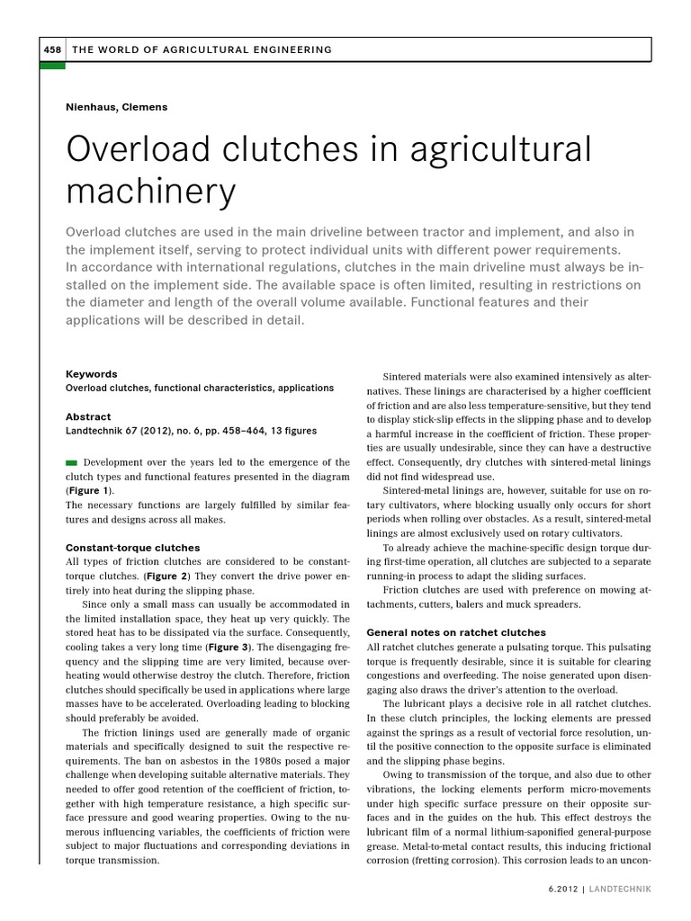 Overload Clutches in Agricultural Machinery: Nienhaus, Clemens | PDF ...
