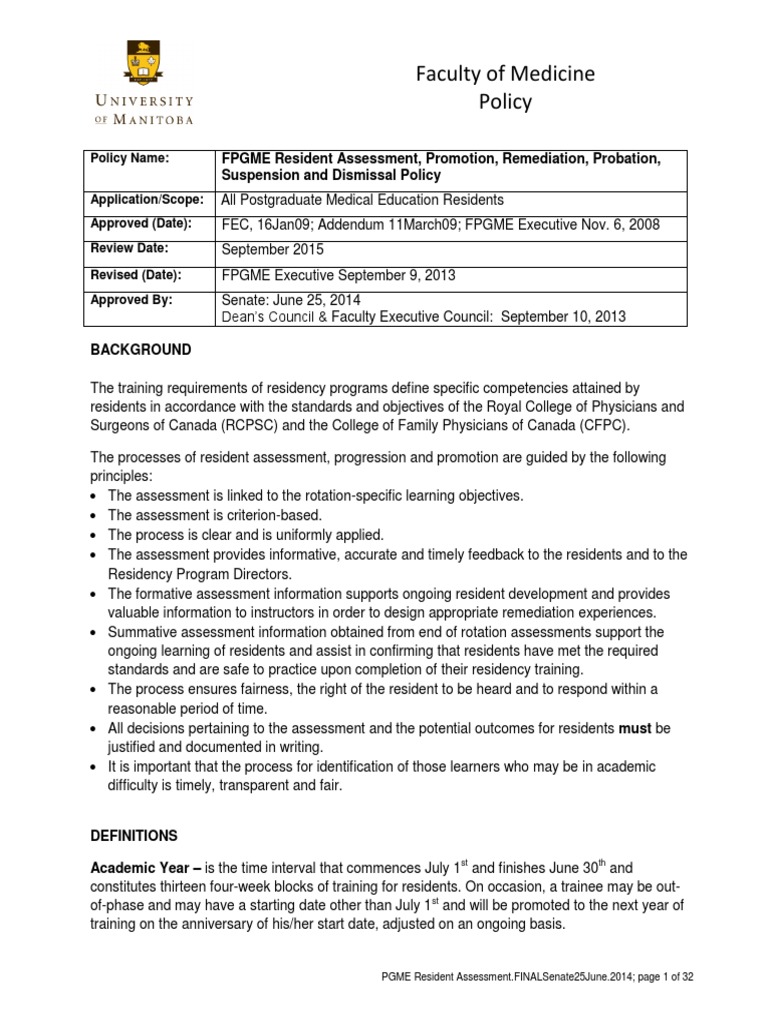 Pgme Resident Assessment - Finalsenate25june2014 | PDF | Residency (Medicine) | Educational ...