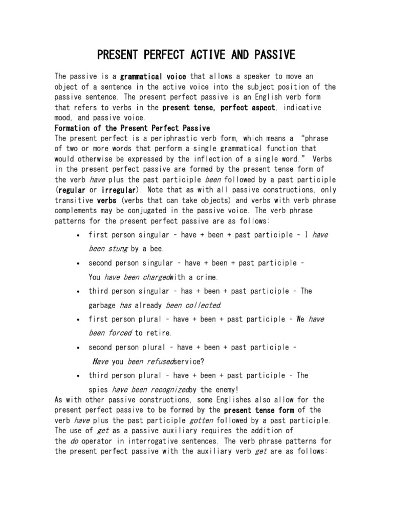 Present Perfect Active and Passive | PDF | Perfect (Grammar) | Verb