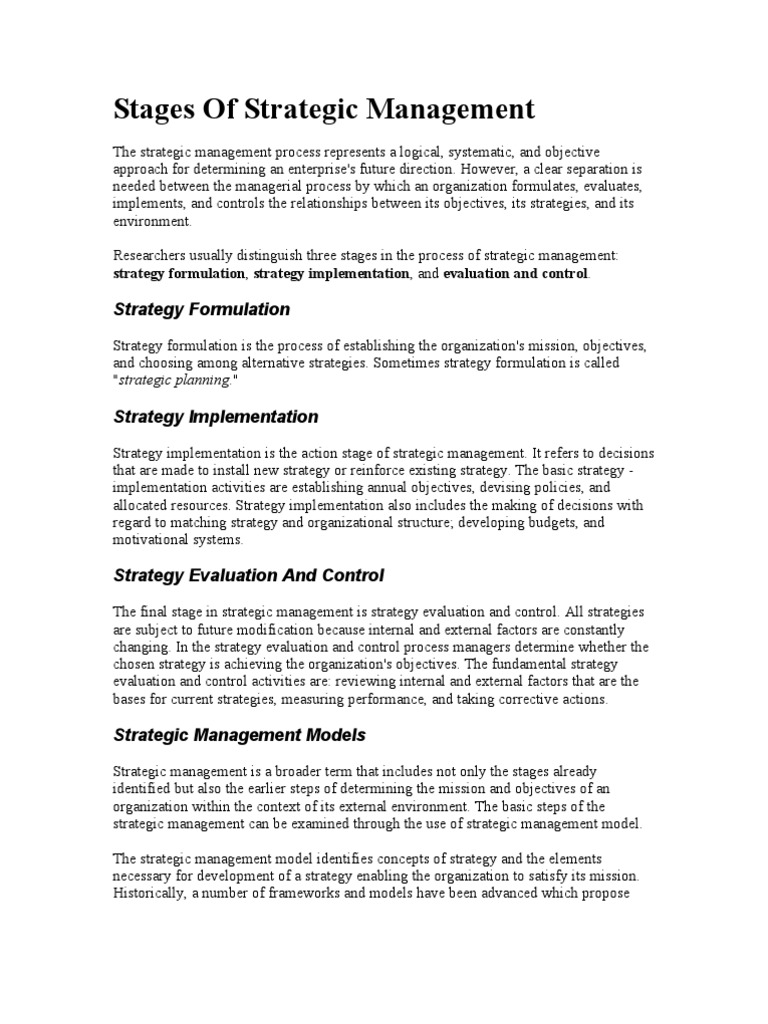 Three Stages of Strategic Management | PDF | Strategic Management ...