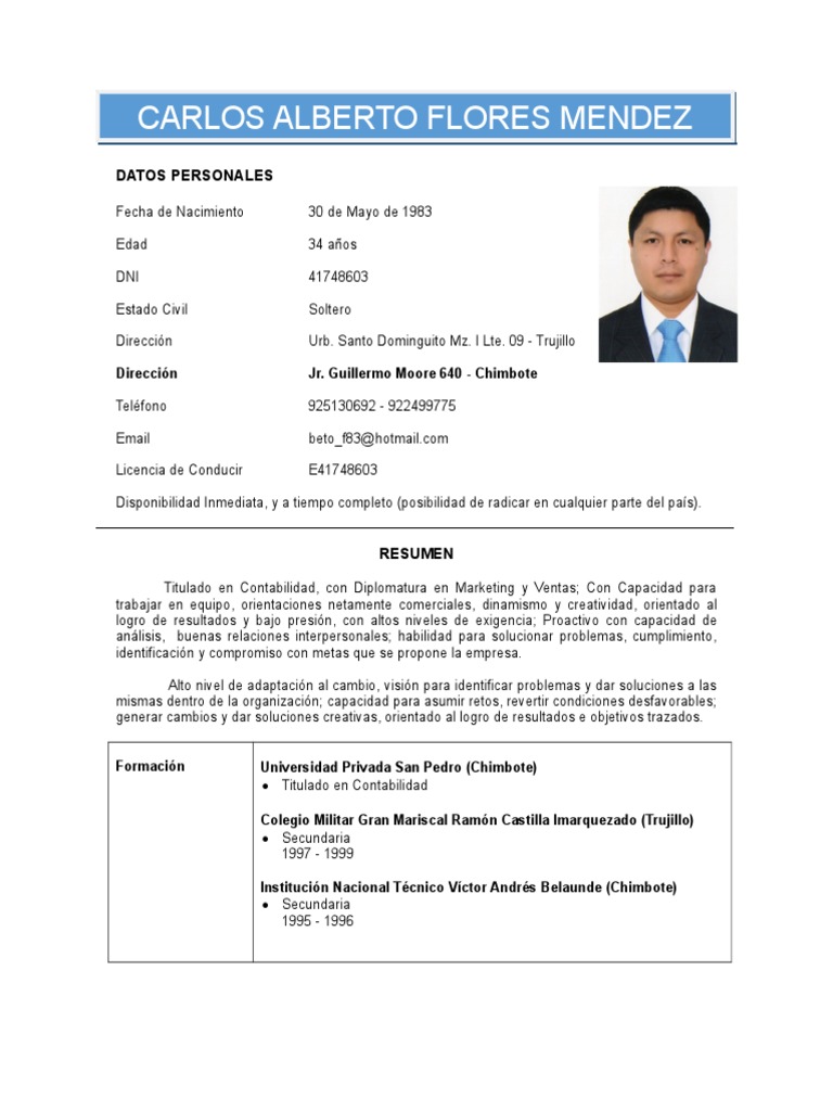 Curriculum Vitae Carlos Alberto Flores Mendez. | PDF | Distribución (comercial) | Marca