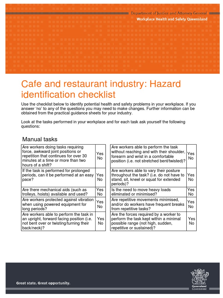 Hazard Identification Checklist Cafe | PDF | Prevention | Safety
