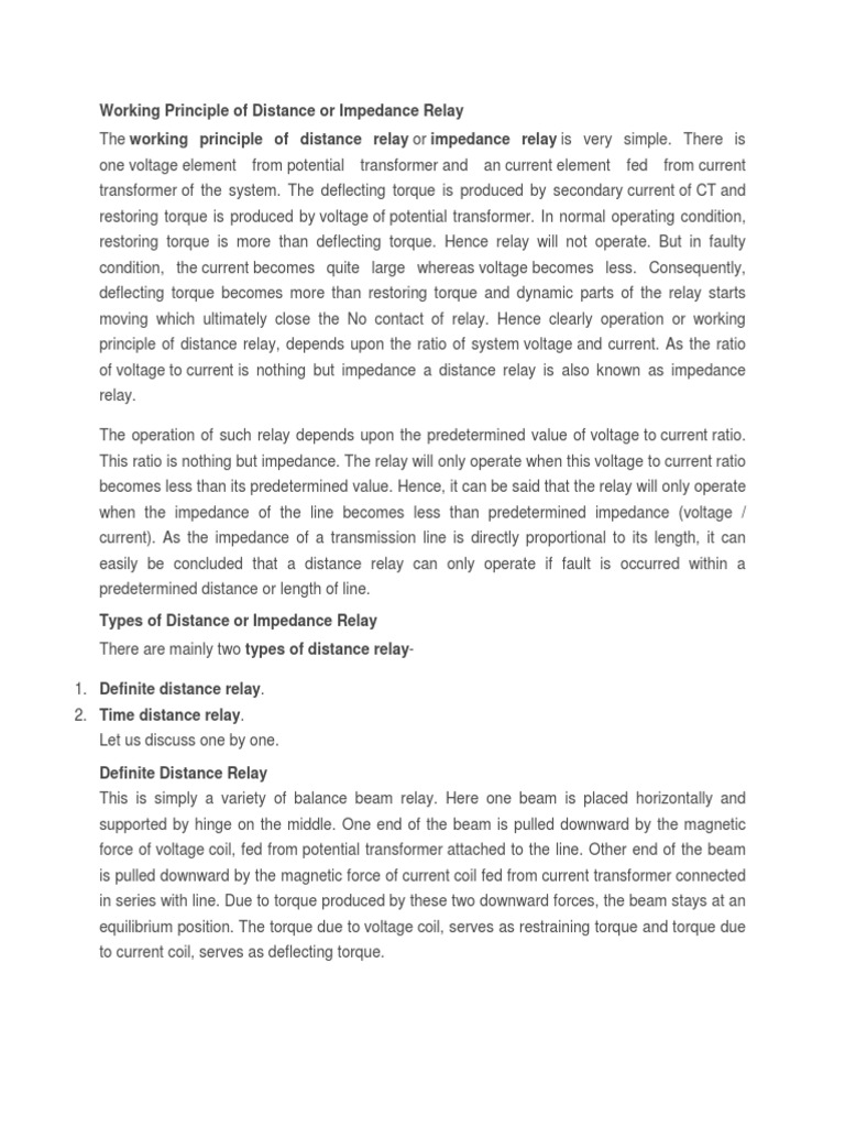 Working Principle of Distance or Impedance Relay | PDF | Relay ...