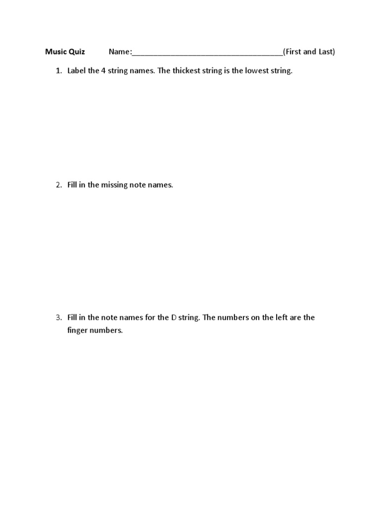 Orchestra Music Quiz String Names, Note Reading | PDF