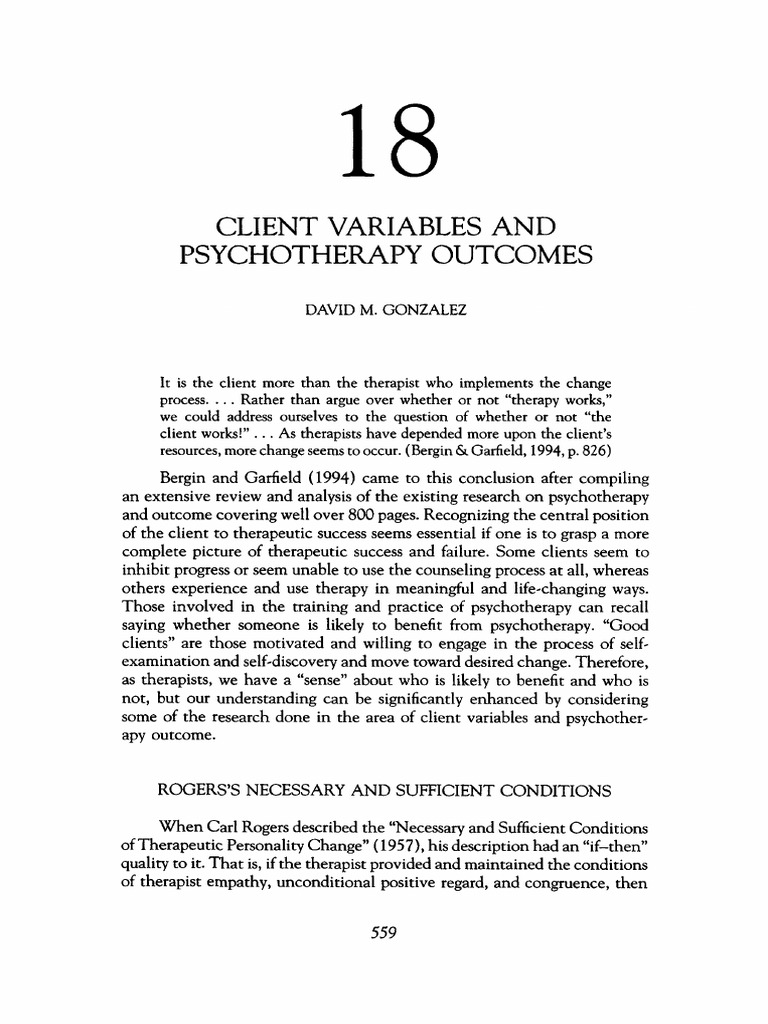CLIENT VARIABLES and Psychotherapy Outcomes | PDF | Humanistic ...